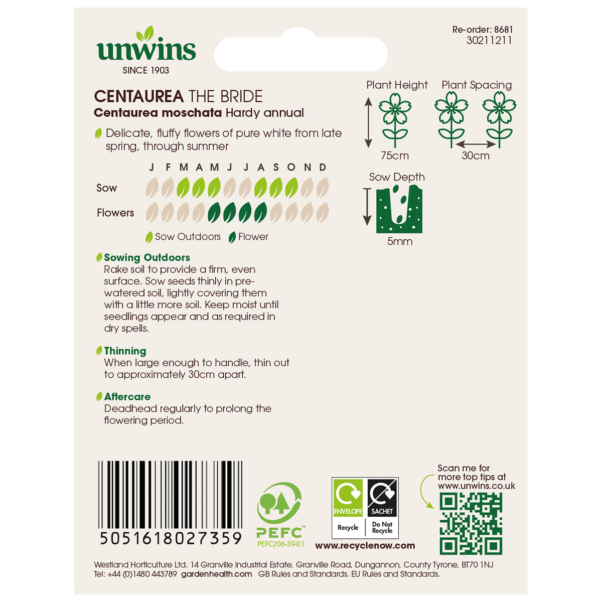 Centaurea Seeds 'The Bride' | Buy Centaurea Seeds Online | Centaurea ...